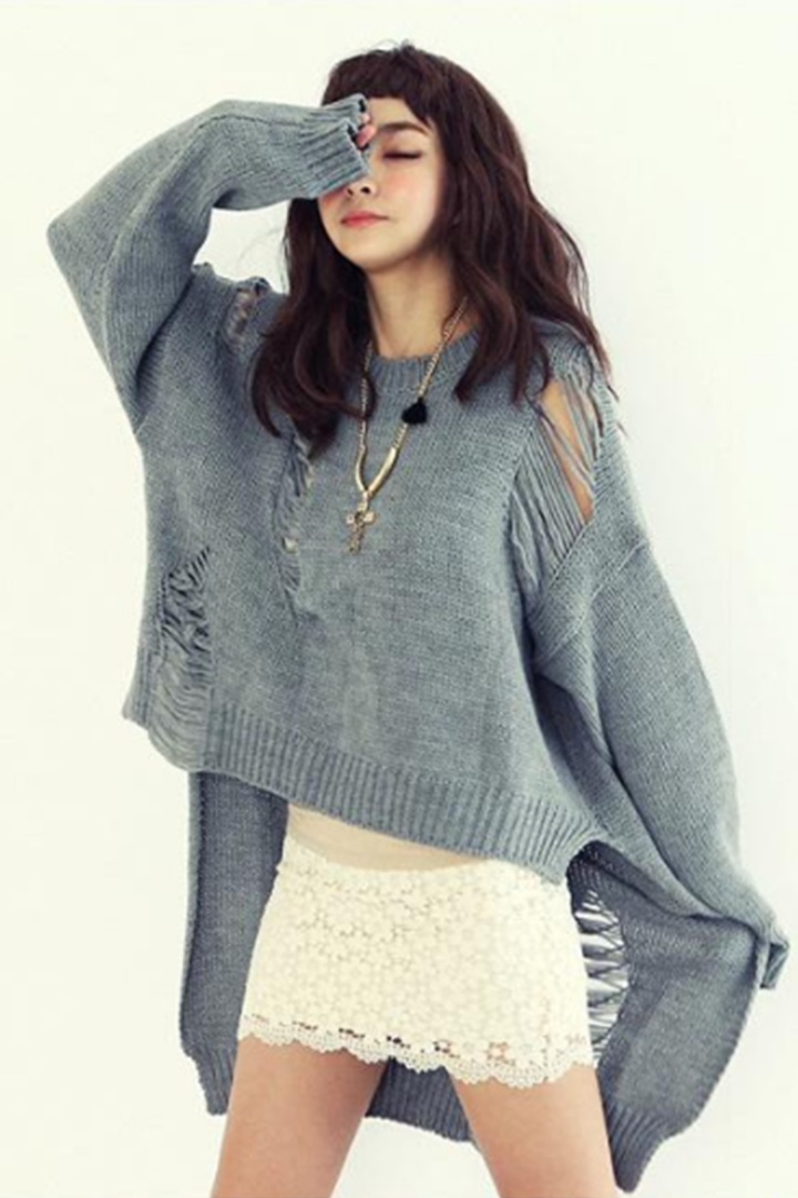 Loose Hollow-Out Knit Sweater - 2 Love One